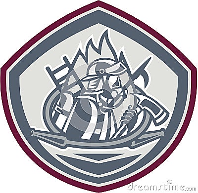 Fireman Axe Hose Hook Pike Pole Shield Stock Photo - Image: 38603580