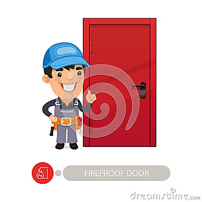 Fireproof Door And Worker Vector Illustration | CartoonDealer.com #70405832