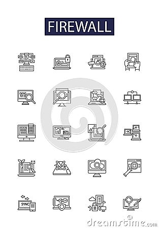 Firewall Line Vector Icons And Signs. Protection, Security, Perimeter ...
