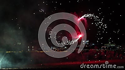 Spinning Firework Wheel, Sparkles All Around. Fire Show. Fireworks ...