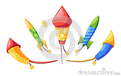 Firework Rockets With Burning Wicks. Slender Tubes Packed With ...