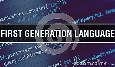 First Generation Language With Binary Code Digital Technology Background. Abstract Background ...