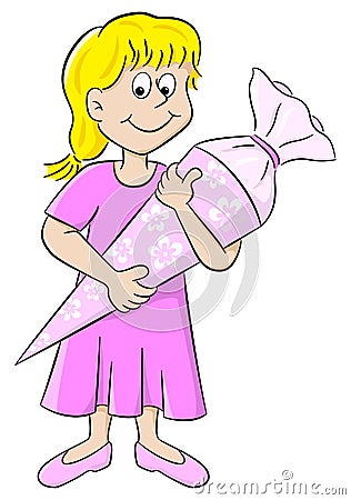 First-grader With School Cone Cartoon Vector | CartoonDealer.com #95657251
