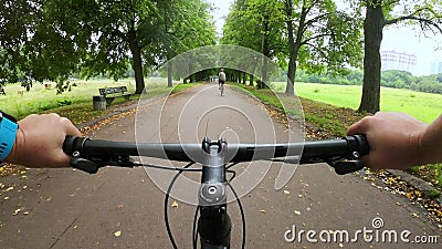 First Person Point of View Cycling on Along the Asphalt Path in the ...