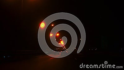First Person View. Trip on a Car on a Night Highway Lit by Street ...