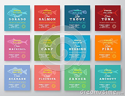 Fish Fillets Premium Quality Twelve Labels Set. Abstract Vector Fish ...