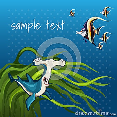 Fish Hammer In Algae On A Blue Background Cartoon Vector ...