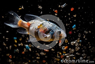 A Fish Swimming In A Tank, Surrounded By Microplastics Royalty-Free ...