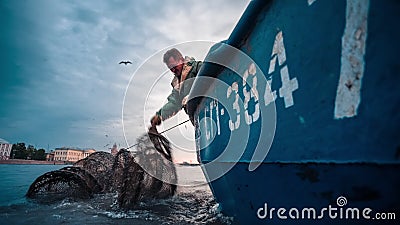 Fish Trap Being Pulled into a Fishing Boat Stock Video - Video of house ...
