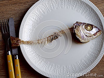Fishbone With Fork And Knife In A Beautiful Plate Royalty-Free Stock ...