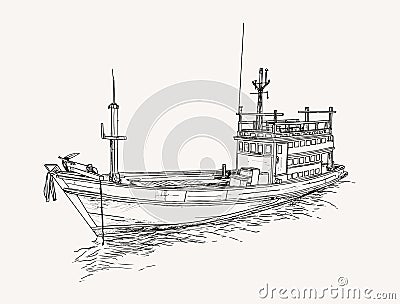 Fishing Trawler At The Sea , Sketch . Cartoon Vector | CartoonDealer ...