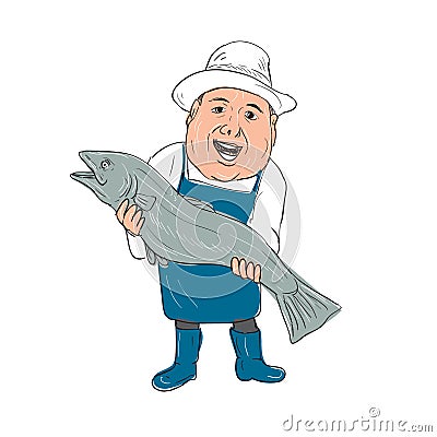 Fishmonger Presenting Fish Cartoon | CartoonDealer.com #97128149