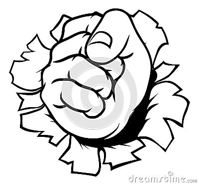 Fist Hand Punching Through Wall Cartoon Vector Illustration ...