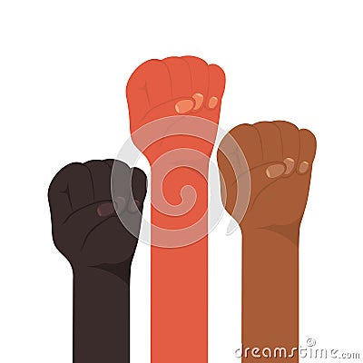 Fist Sign With Hands Of Different Types Of Skins Vector Design ...