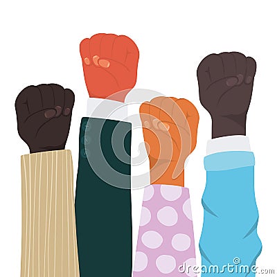 Fist Sign With Hands Of Different Types Of Skins Vector Design ...