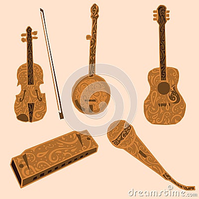 Five Decorative Musical Instruments Royalty Free Stock Photo - Image ...