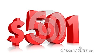 501$ Five Hundred One Price Symbol. Red Text Number 3d Render With ...