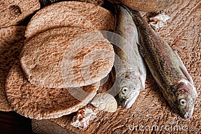 Bread and fish stock photo. Image of christianity, basket - 32586240