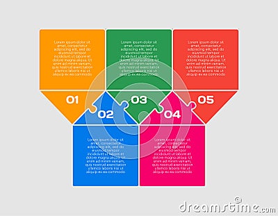 Five Steps Line Infographic, Puzzle Timeline Cartoon Vector ...