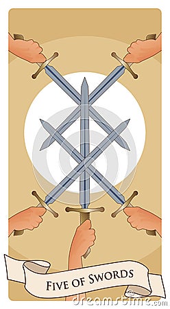 Five Of Swords. Crossing Five Swords On A Symbolic Image Of The Sun ...