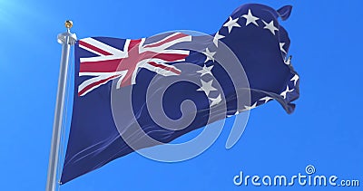 Flag of the Cook Islands Waving at Wind with Blue Sky in Slow, Loop ...