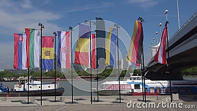 Flags with Flowers and Coats of Arms of Danube Cities on the Background ...