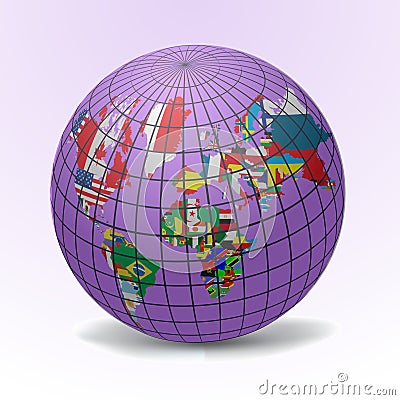 Flags Globe With World Map Cartoon Vector | CartoonDealer.com #15999991