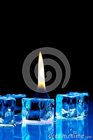 Flame On Blue Ice Cubes Royalty Free Stock Photography - Image: 7559097