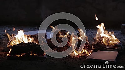 Flame of Fire Burns Pile of Documents Associated with War and ...