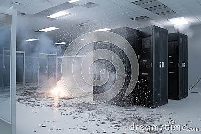 Flames And Smoke Billowing From Burning Server Racks Stock Photography ...