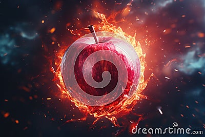 Flaming Apple With Dynamic Fire Effects On Dark Background Stock Photo ...