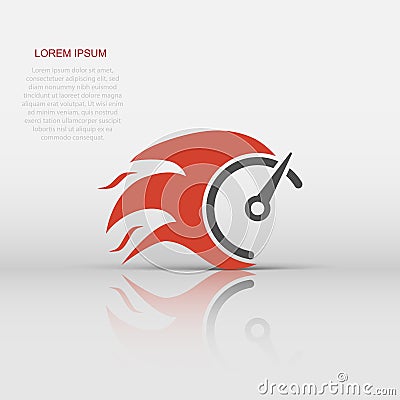 Flaming Speedometer Sign Icon In Flat Style. Accelerate Vector ...