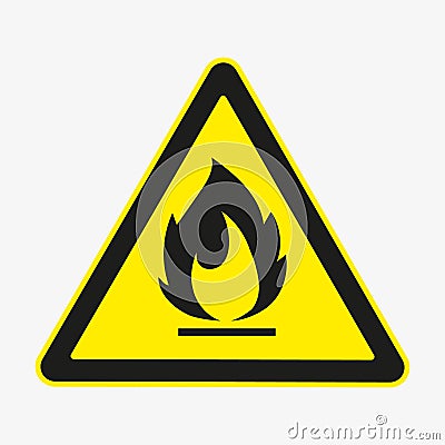 Flammable Fire Hazard Warning Symbol On Yellow Triangular Sign. Vector ...