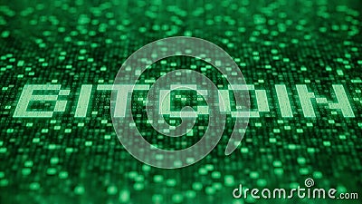 Flashing Hexadecimal Symbols on a Green Computer Screen Compose BITCOIN Word. Loopable 3D ...