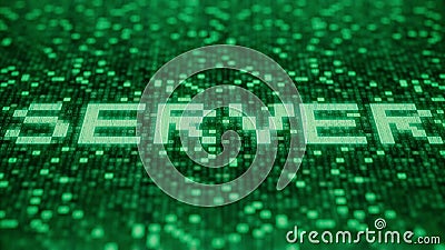 Flashing Hexadecimal Symbols On A Green Computer Screen Compose SERVER Word. 3D Rendering ...