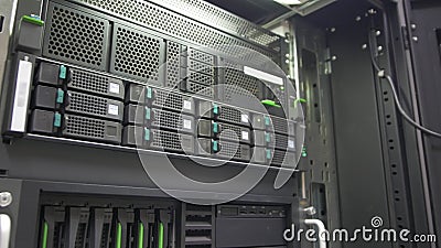 Flashing Lights. Server in Rack in Large Data Centre. Rack Mounted ...