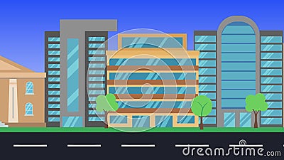 Flat Animation of City Background, Front View of Modern Architectural ...