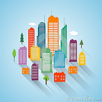 Smart City Flat. Cityscape Background with Different Icon and Elements ...
