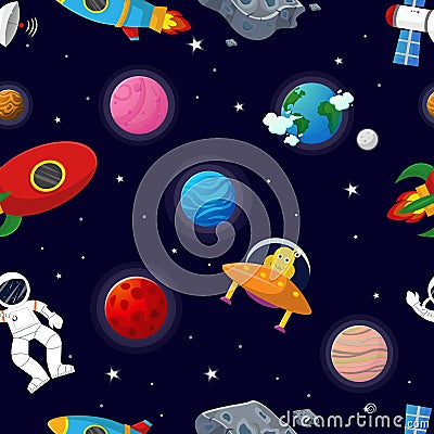 Flat Cartoon Style Space Pattern. Astronaut With | CartoonDealer.com ...