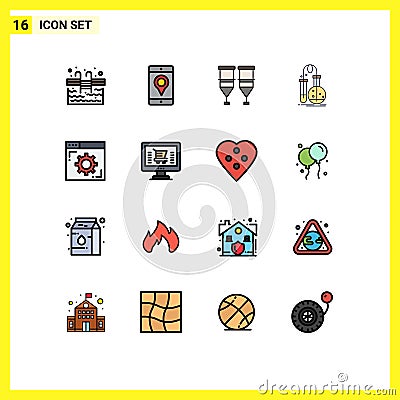 Flat Color Filled Line Pack Of 16 Universal Symbols Of Science, Flask ...