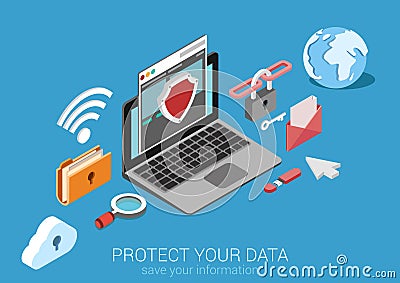 Flat 3d Isometric Data Protection Infographic Concept Vector ...
