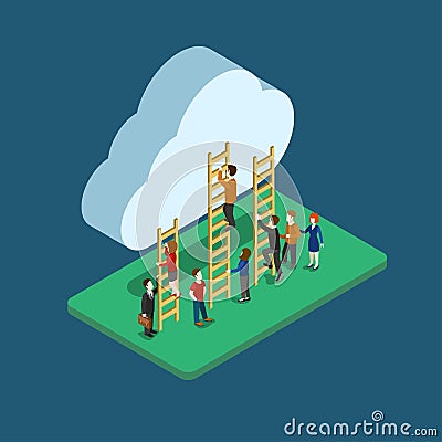 Flat 3d Web Isometric People Using Cloud Infographic Concept Stock ...
