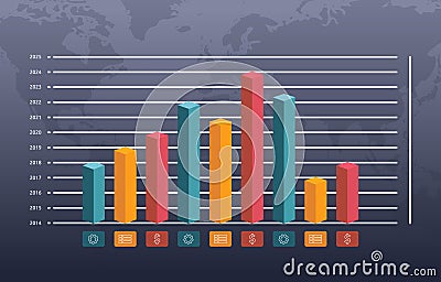 Flat Design Illustration Of Business Fluctuation Bar Chart Diagram ...