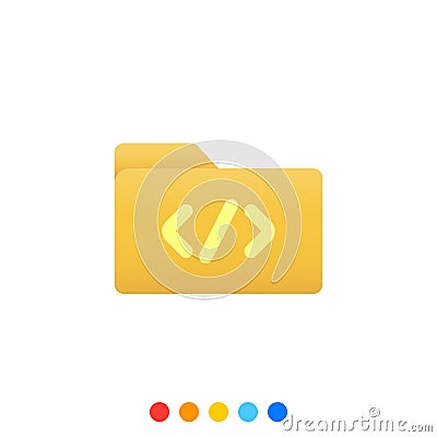 Flat Folder Design Element With Coding Symbol,Folder Icon,Vector And ...