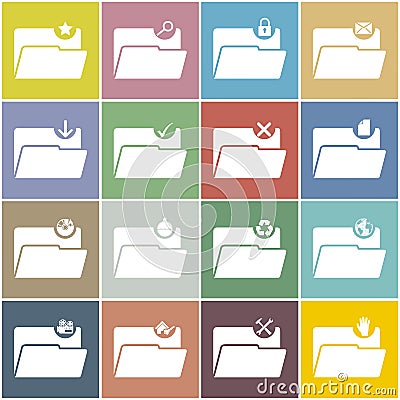 Flat Folder Icon Set With Color Background Cartoon Vector ...