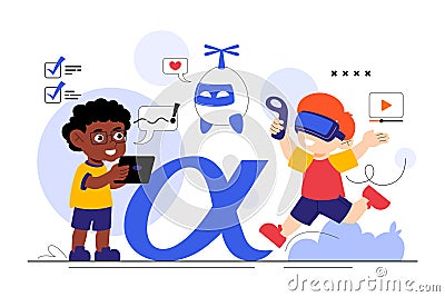 Flat Hand Drawn Cartoon Generation Alpha Composition Royalty-Free Stock ...