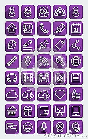 Flat Icons Social Media Purple Set Stock Photography - Image: 32935242