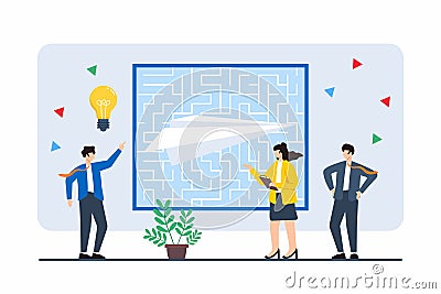 Flat Illustration Of Colleagues Guiding Paper Plane Through Maze ...