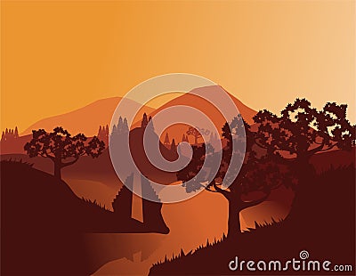 Flat Landscape Candi Gate Gate Of Temple Vector Illustration ...