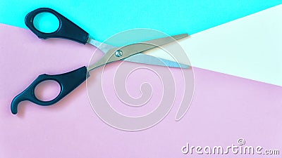 Flat Lay Of Scissors On Colored Background Minimalist Pastel Colored ...